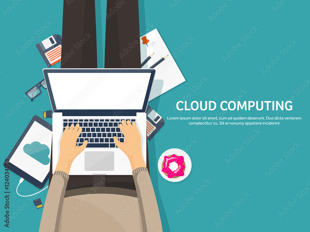 Vector illustration. Workplace, table with documents, computer. Flat ...