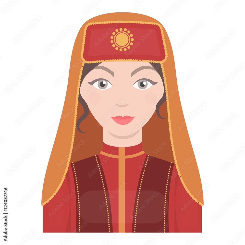 Turkish woman icon in cartoon style isolated on white background ...