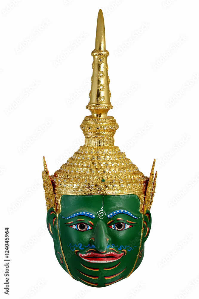 Indra Thai tradition Khon mask head, charactor when he was a king with ...