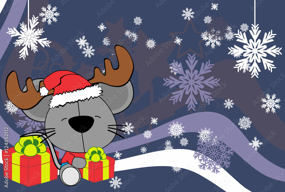 cute baby mouse santa reindeer hat cartoon background in vector format ...