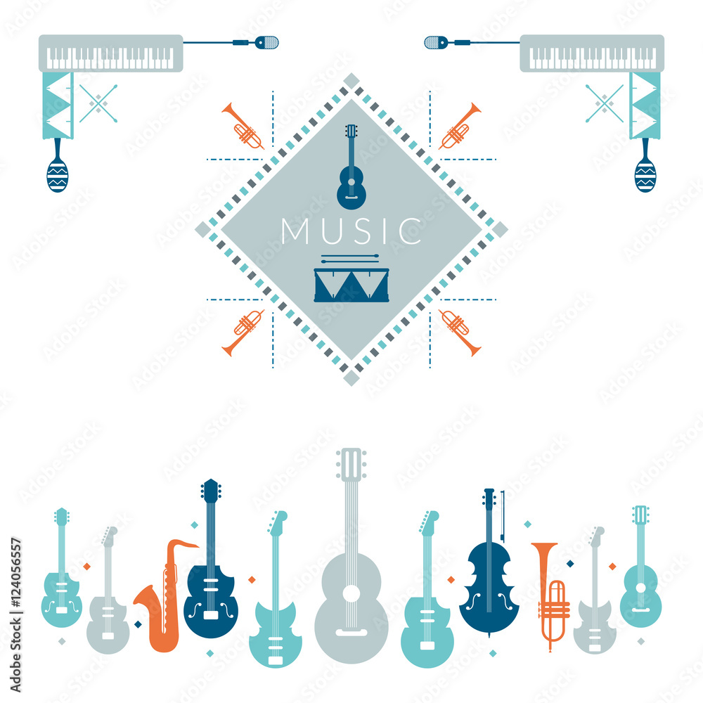 Music Instruments Object, Label and Badge, Line and Shape Style, Border ...