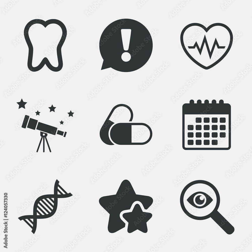 Medical icons. Pills, tooth, DNA and Cardiogram. Stock Vector | Adobe Stock