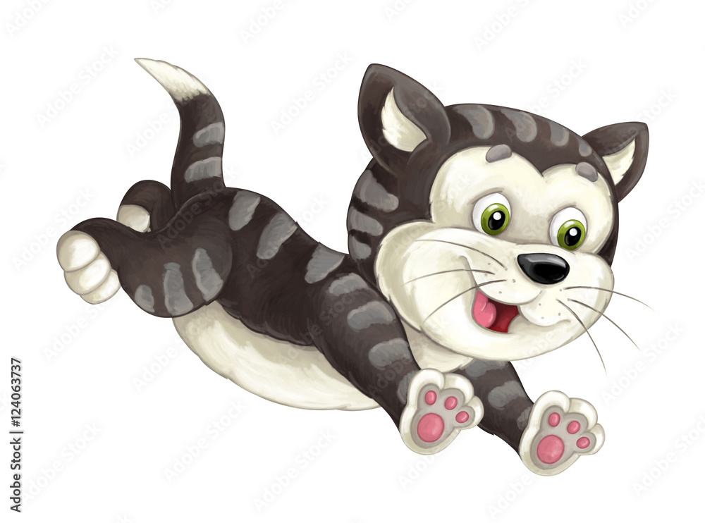 Cartoon happy cat is jumping and looking - artistic style - isolated ...