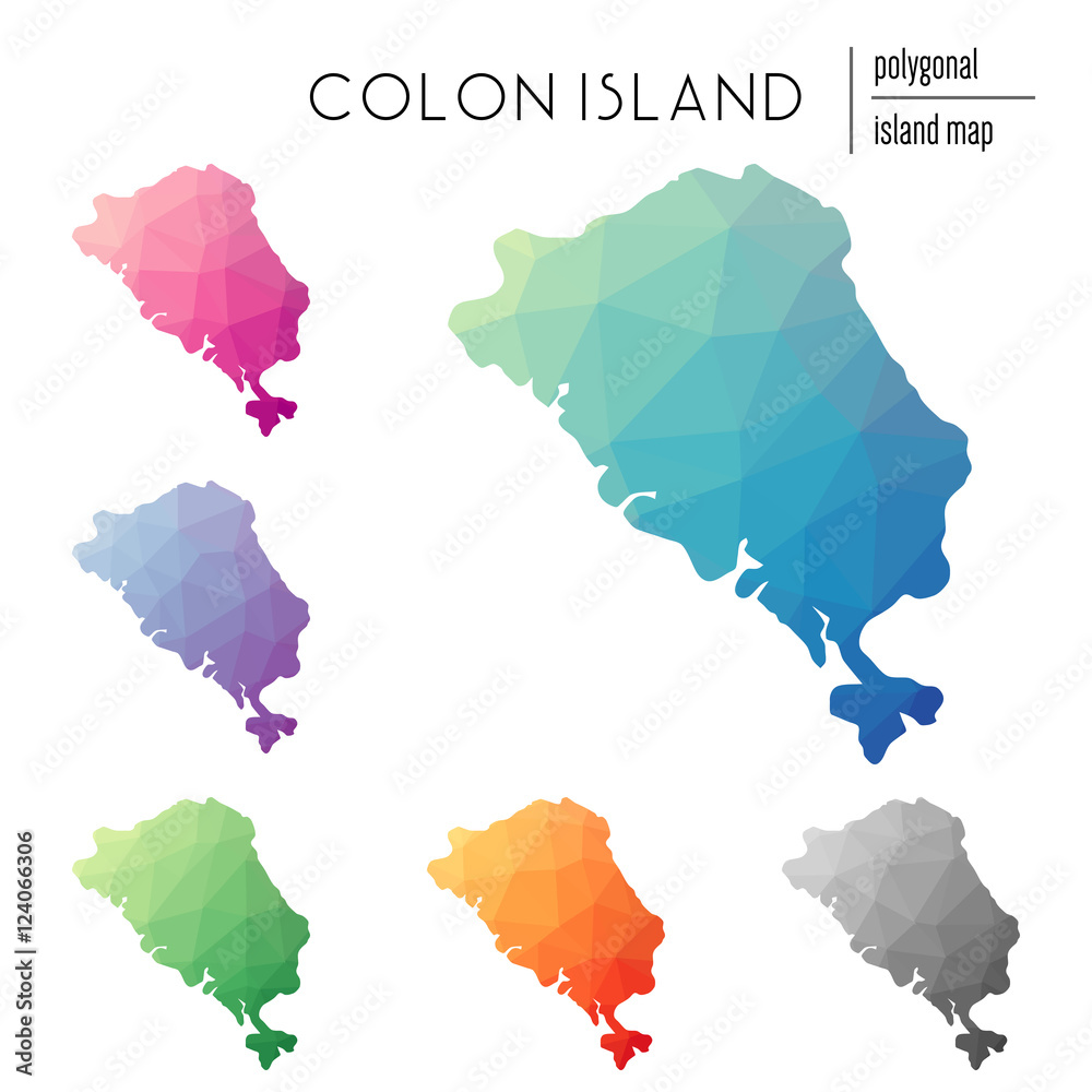 Set of vector polygonal Colon Island maps filled with bright gradient ...