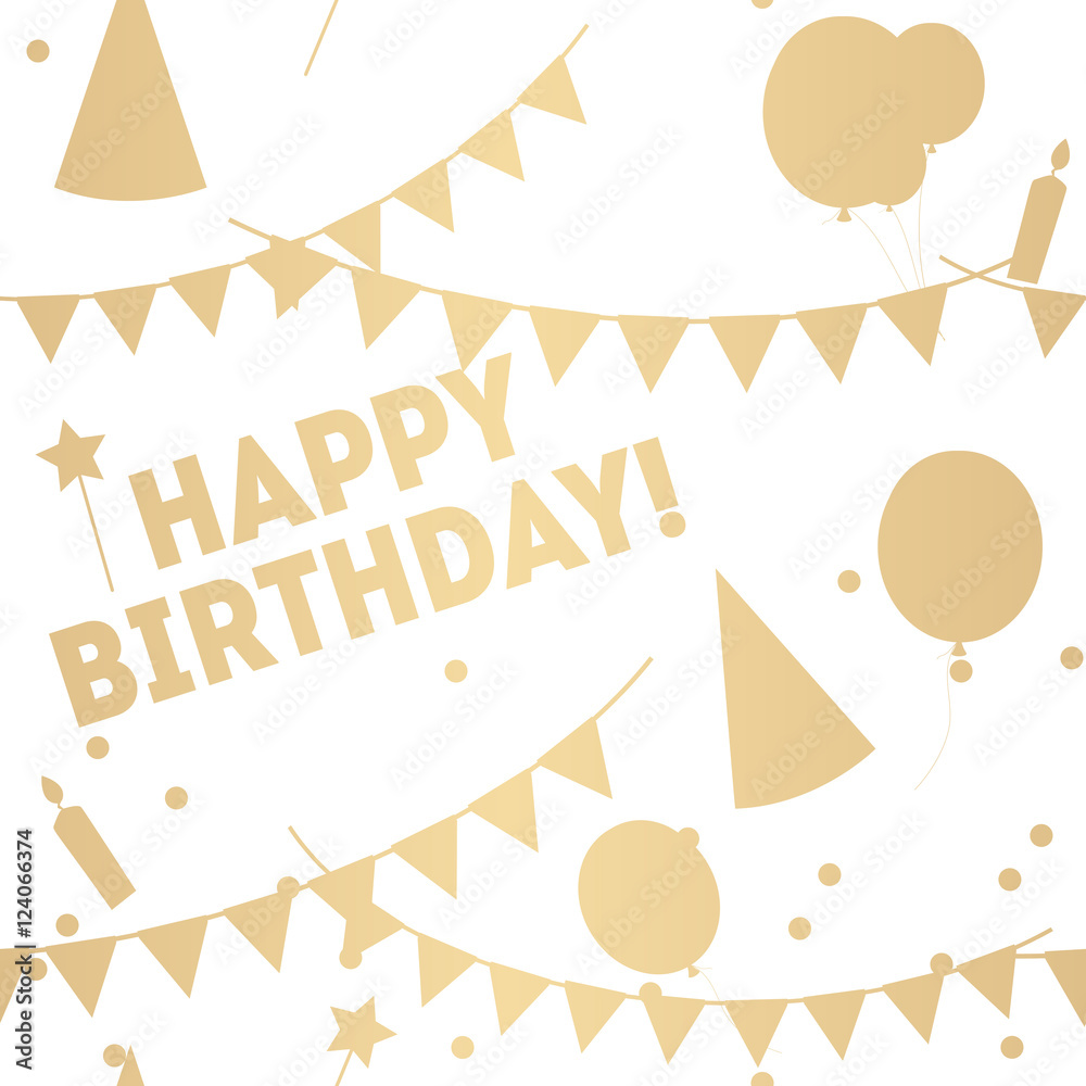 Happy Birthday Background with Balloons, Flags and Stars. Simple Stock ...