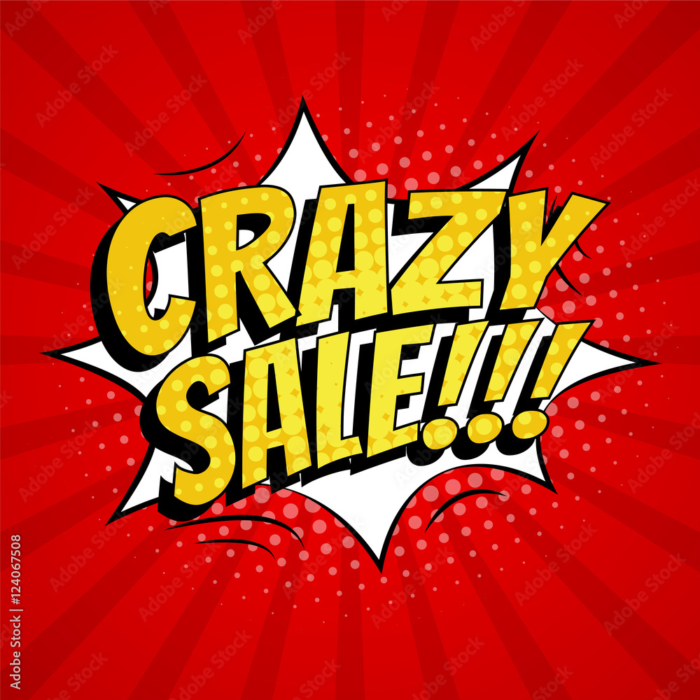 Crazy sale banner template design. Pop art comic style Stock Vector ...