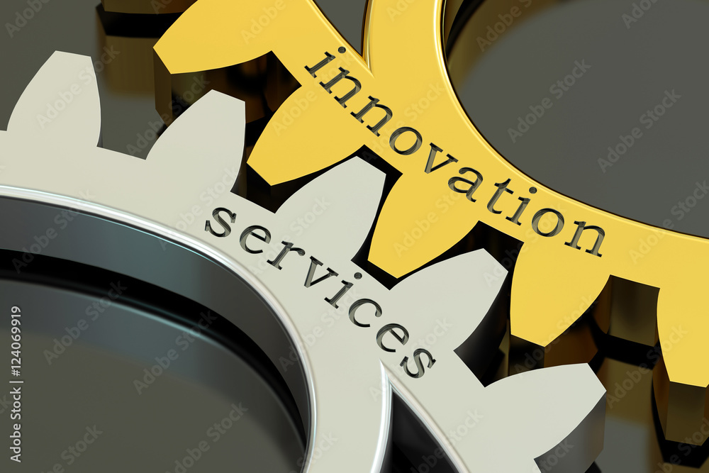 innovation services concept on the gearwheels, 3D rendering Stock ...