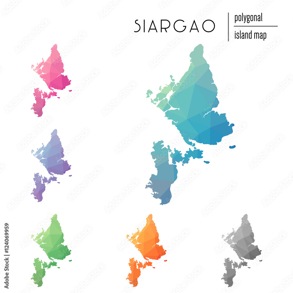 Set of vector polygonal Siargao maps filled with bright gradient of low ...