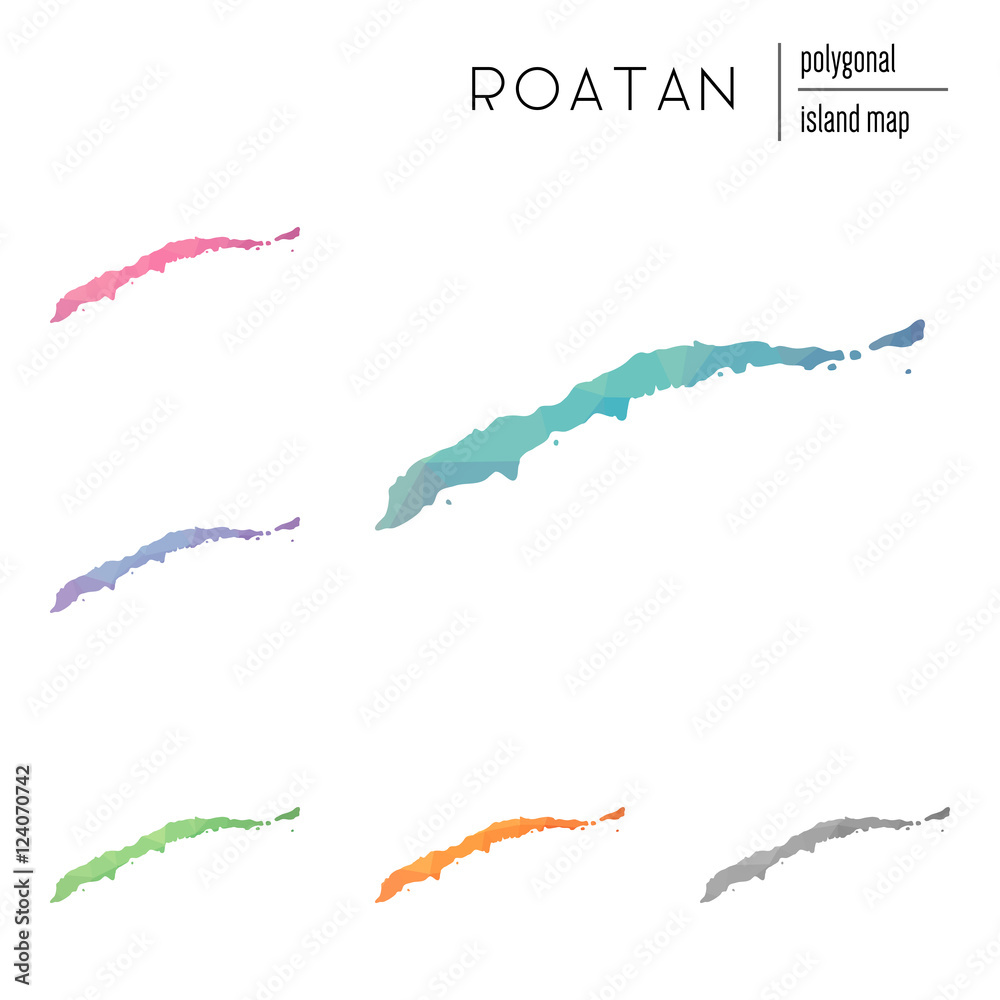 Set of vector polygonal Roatan maps filled with bright gradient of low ...