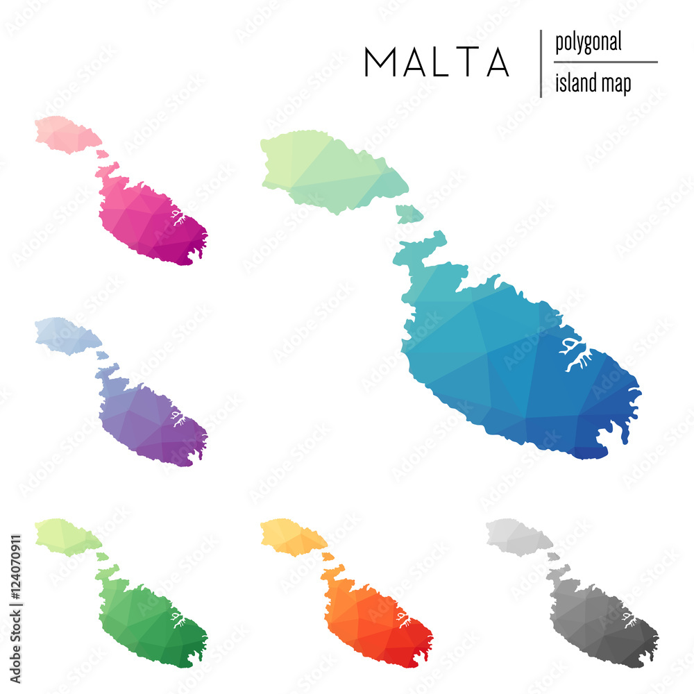 Set of vector polygonal Malta maps filled with bright gradient of low ...