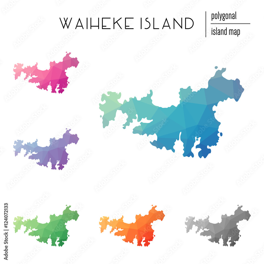 Set of vector polygonal Waiheke Island maps filled with bright gradient ...