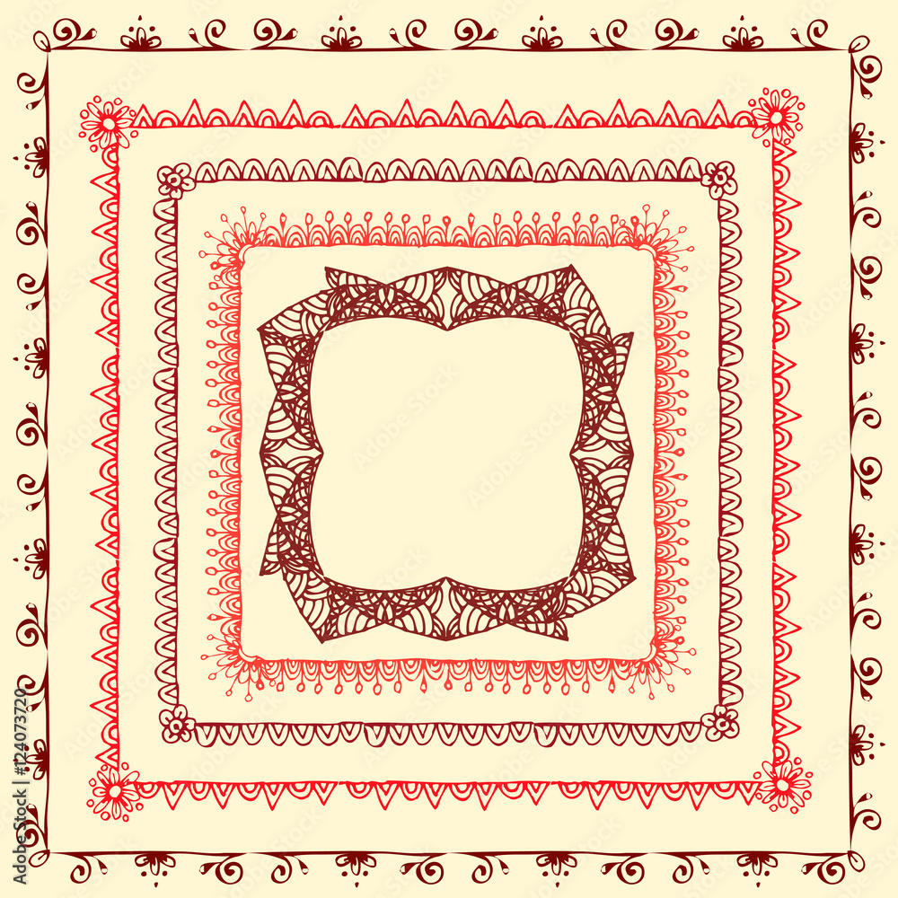 hand drawn set of border frame with flowers and leaves. vector eps 10 ...