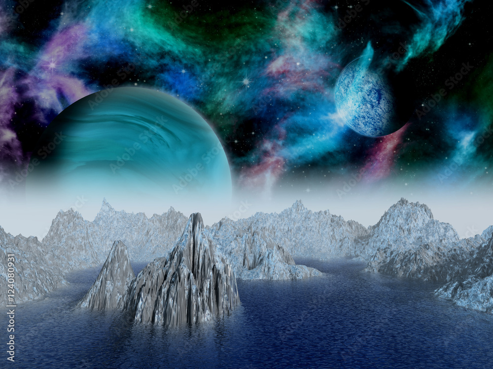 Sci-fi fantasy space scene alien planet Stock Illustration | Adobe Stock