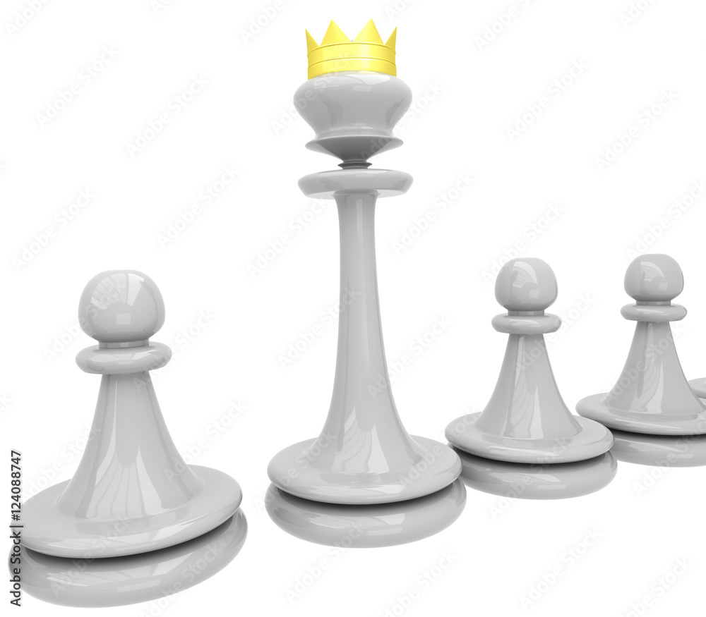 3D Chess. Queen with a crown and pawns Stock Illustration | Adobe Stock