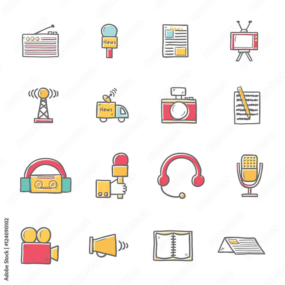 Vector cartoon hand drawn journalism icons illustration Stock Vector ...