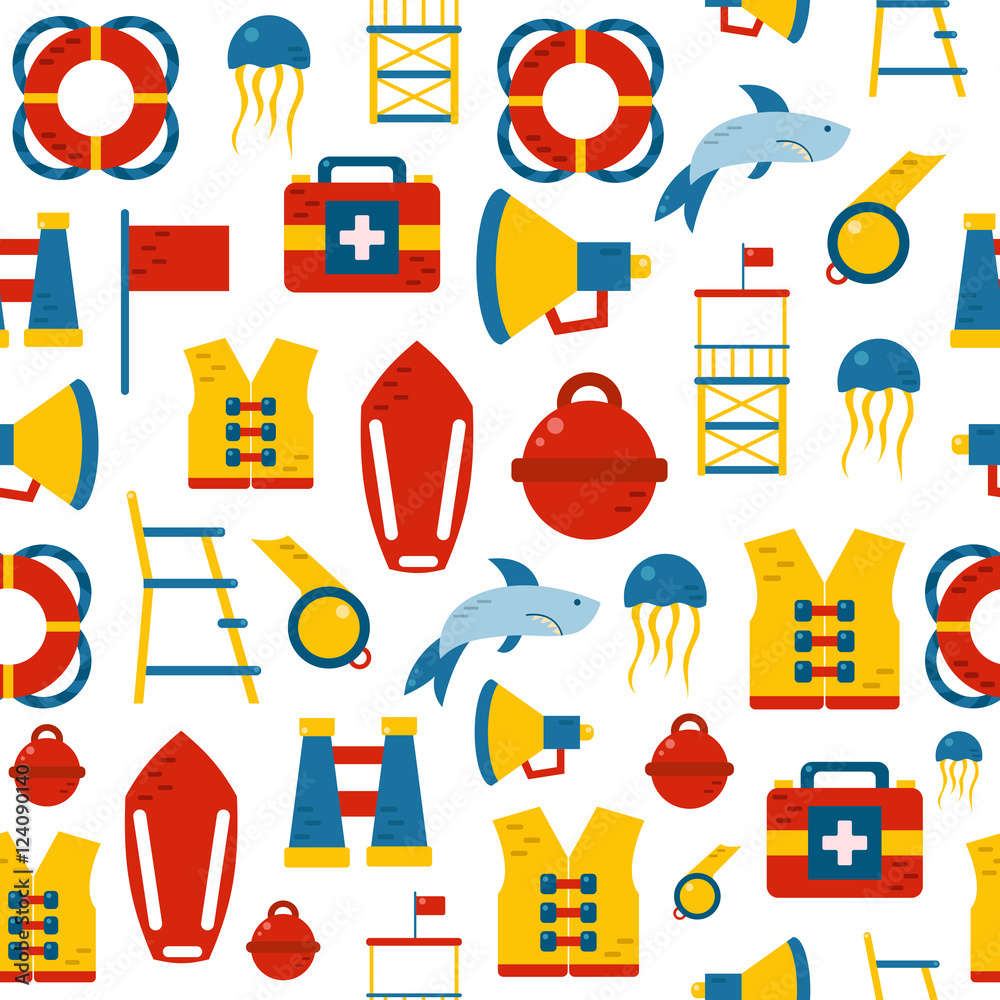 Vector cartoon flat lifeguard background Stock Vector | Adobe Stock