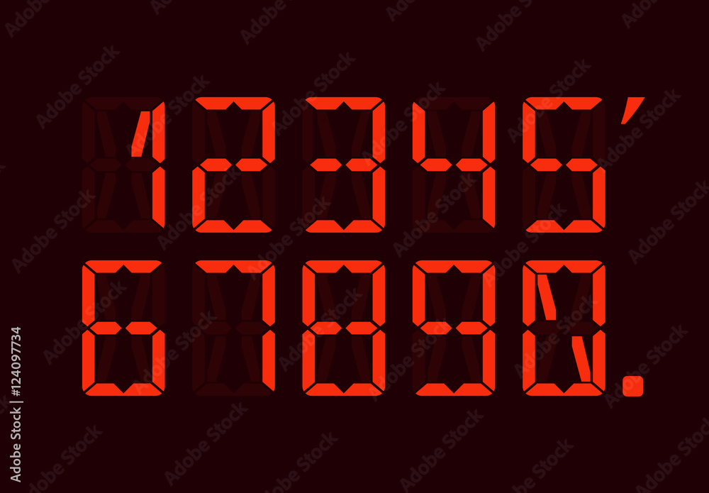 Red Digital numbers Stock Vector | Adobe Stock