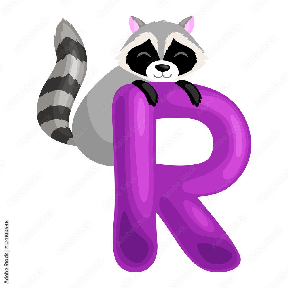 letter R with animal raccoon for kids abc education in preschool. Stock ...