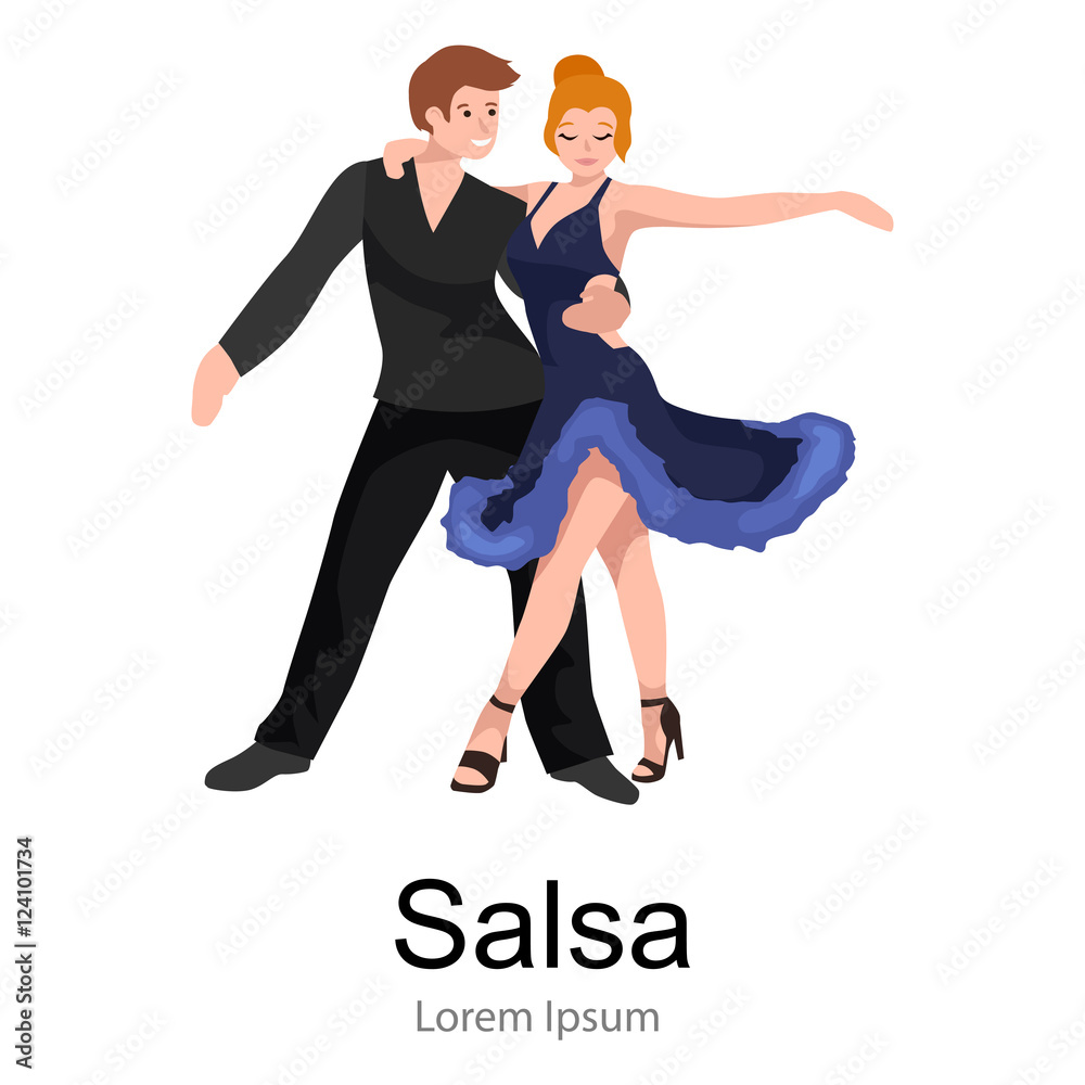 Happy Salsa dancers couple isolated on white icon pictogram, man and ...