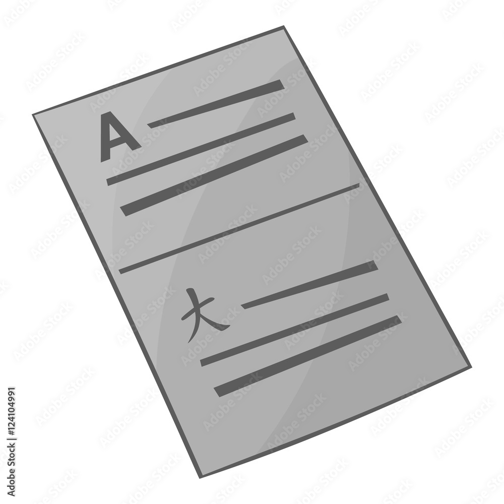 Document in english and japanese icon. Gray monochrome illustration of ...