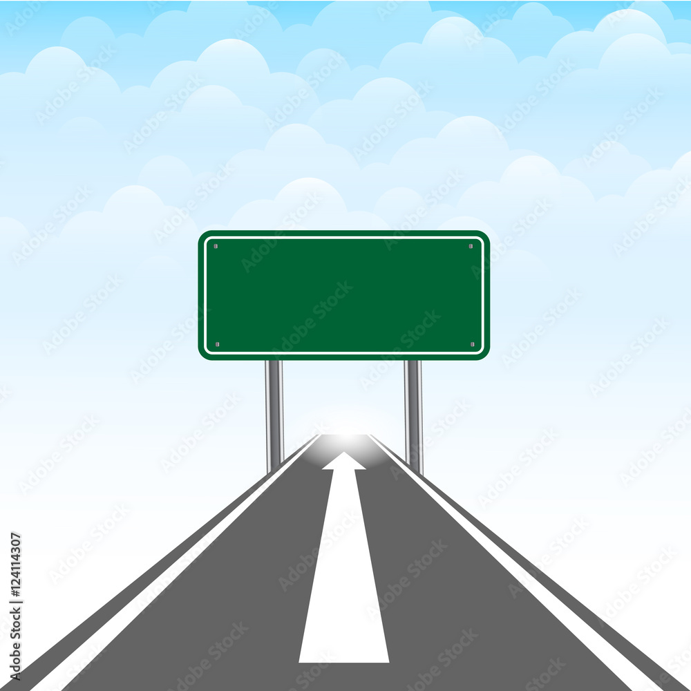 Blank sign over the road in blue sky isolated vector illustration Stock ...