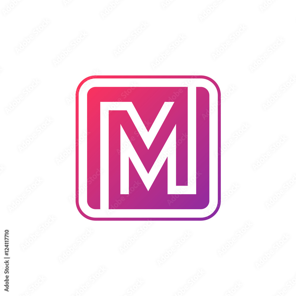 Letter M logo,Rounded rectangle shape symbol,Digital,Technology,Media ...