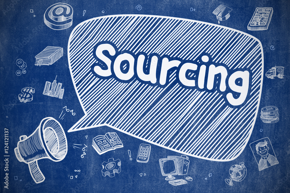 Sourcing - Hand Drawn Illustration on Blue Chalkboard. Stock ...