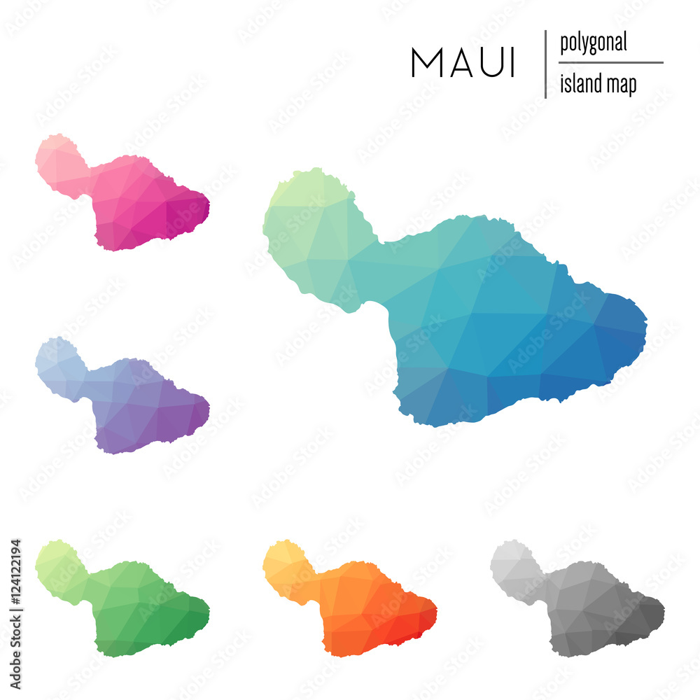 Set of vector polygonal Maui maps filled with bright gradient of low ...
