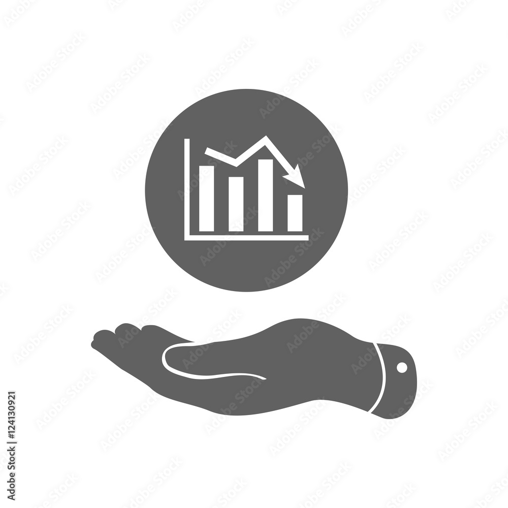 flat hand showing the icon of graph going down - vector illustra Stock ...