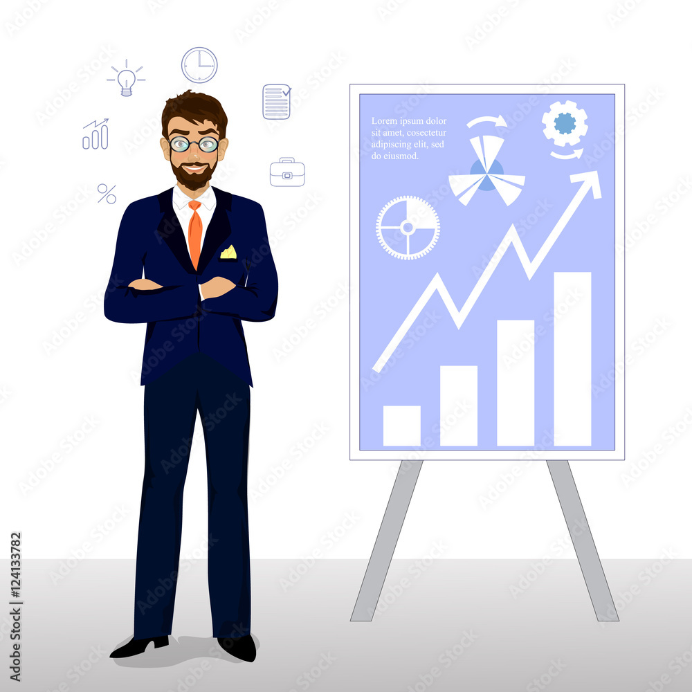Businessman Presentation Growing Up. Vector illustration of busi Stock ...