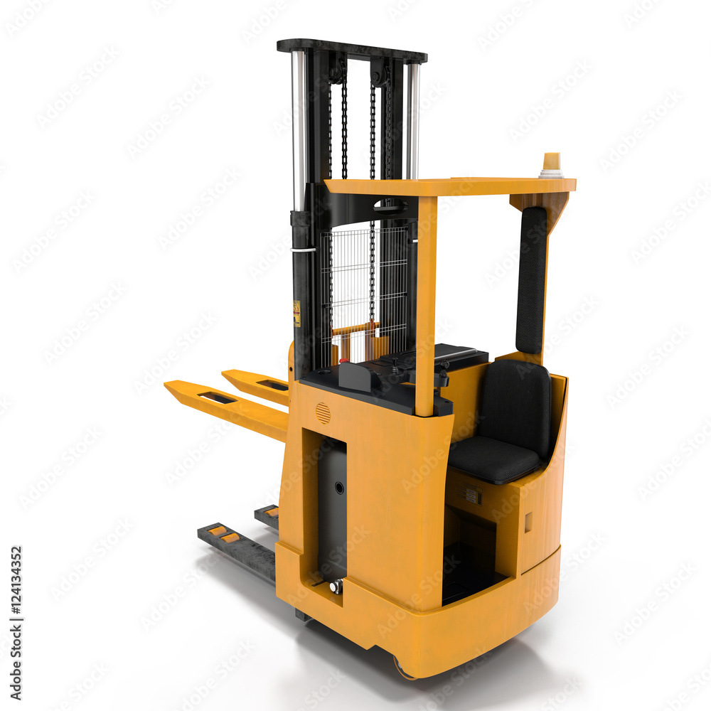 Front view of electric powered forklift isolated on white. 3D ...
