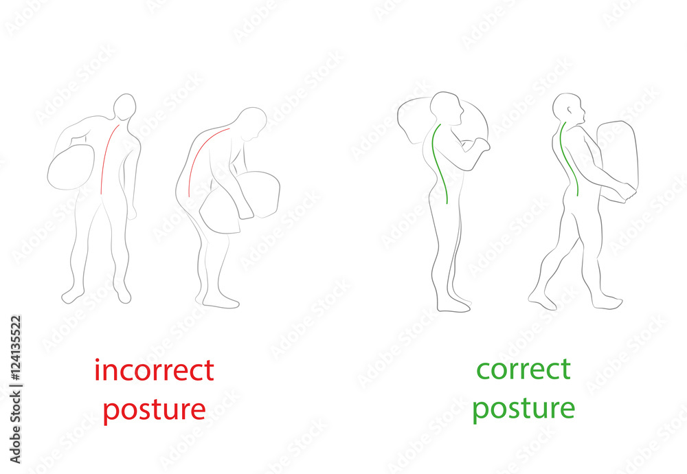Correct posture to lift a heavy object safely. Illustration of health ...