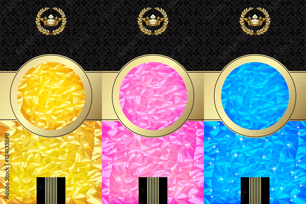 Set of Wine labels with color bright foil texture background Stock ...