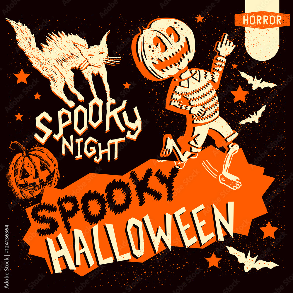 Set of retro vintage halloween design elements including signs ...