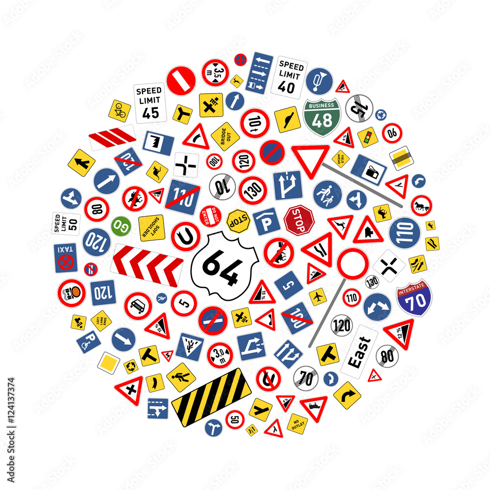 Road signs arranged in circle shape isolated on white Stock Vector ...