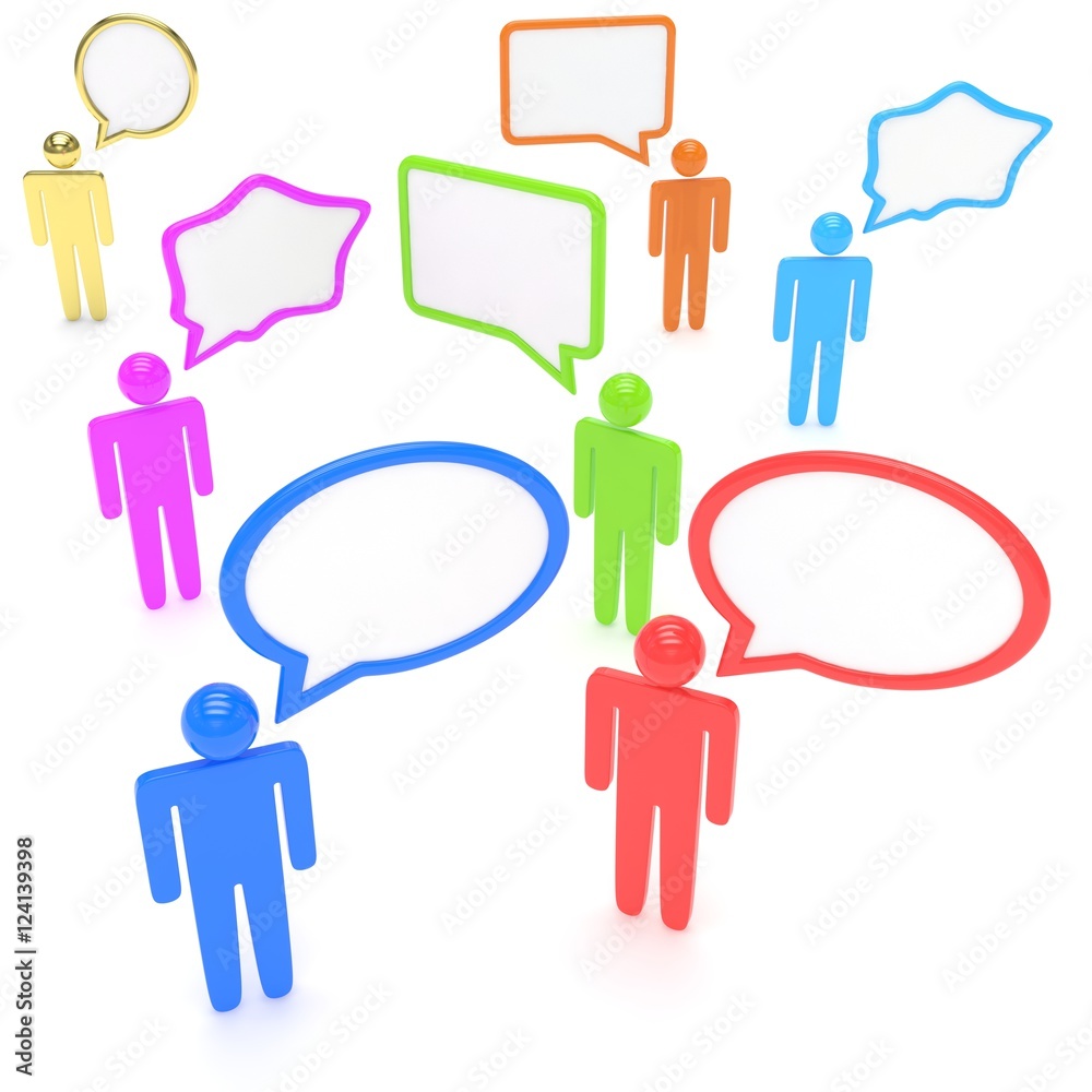 people with talk bubbles isolated over a white background. 3d rendering ...