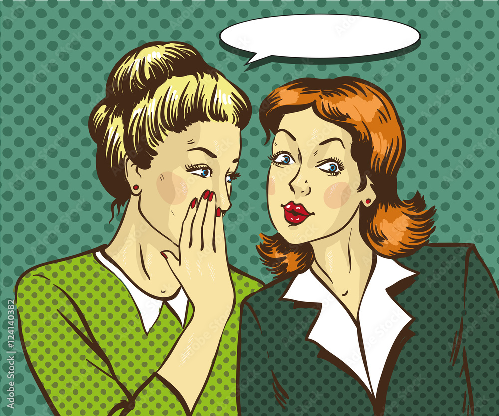 Pop Art Retro Comic Vector Illustration Woman Whispering Gossip Or