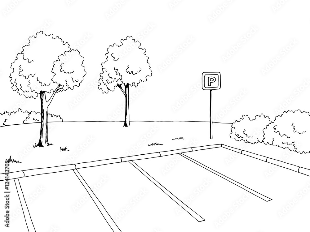 Parking graphic art black white landscape sketch illustration vector ...