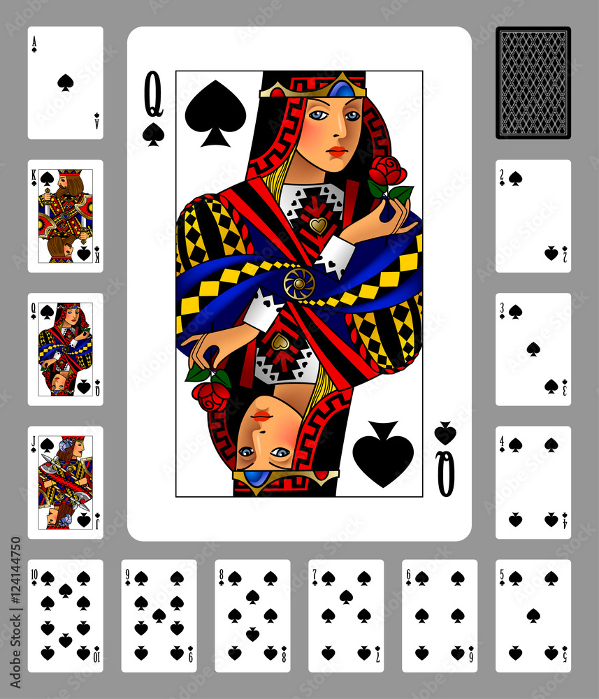 Playing cards of Spades suit and back on gray background Stock Vector ...