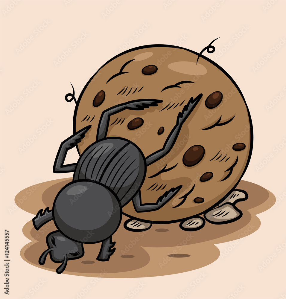 Dung Beetle with a Big Ball of Dung Cartoon Stock Vector | Adobe Stock