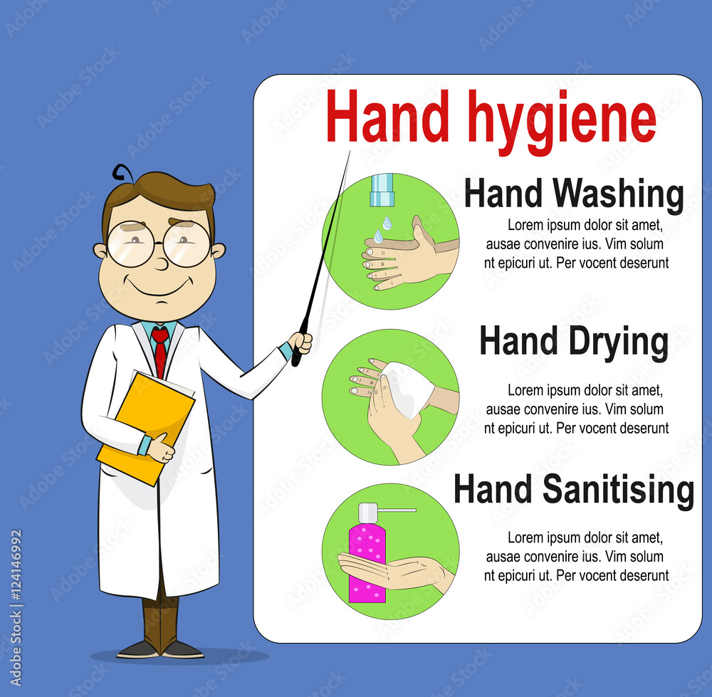 Cute cartoon doctor telling about hand washing, Stock Vector | Adobe Stock