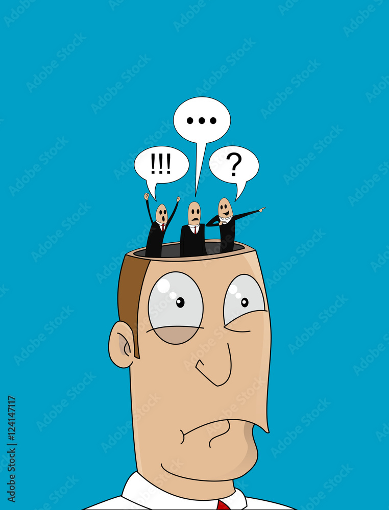 Cartoon man with with different thoughts in his head Stock Vector ...