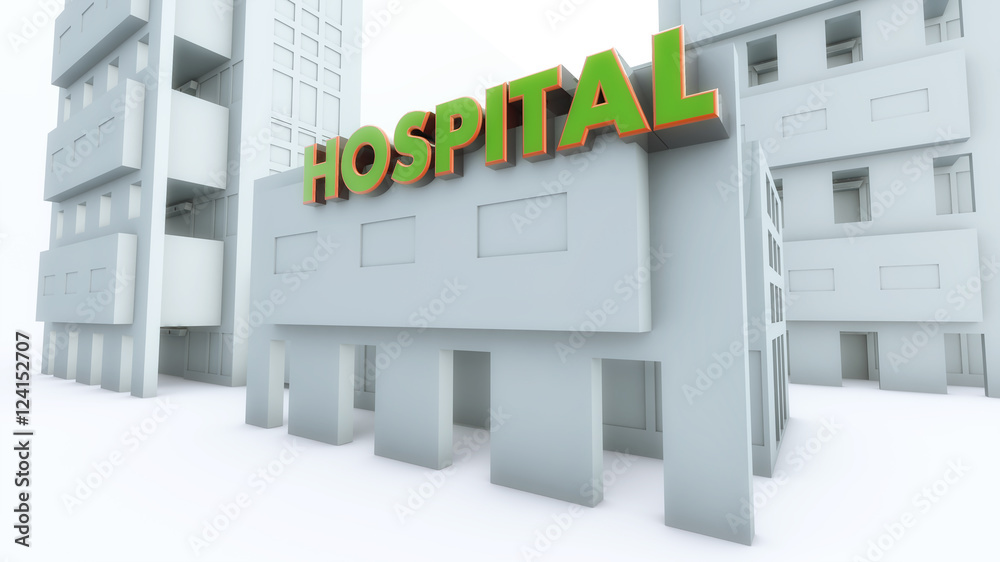 Hospital 3d text and building Stock Illustration | Adobe Stock