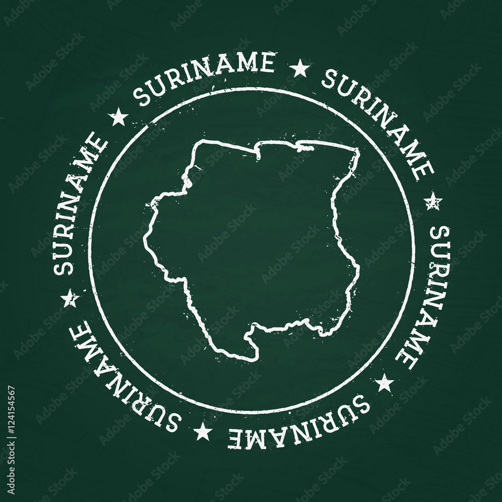 White chalk texture rubber seal with Republic of Suriname map on a ...