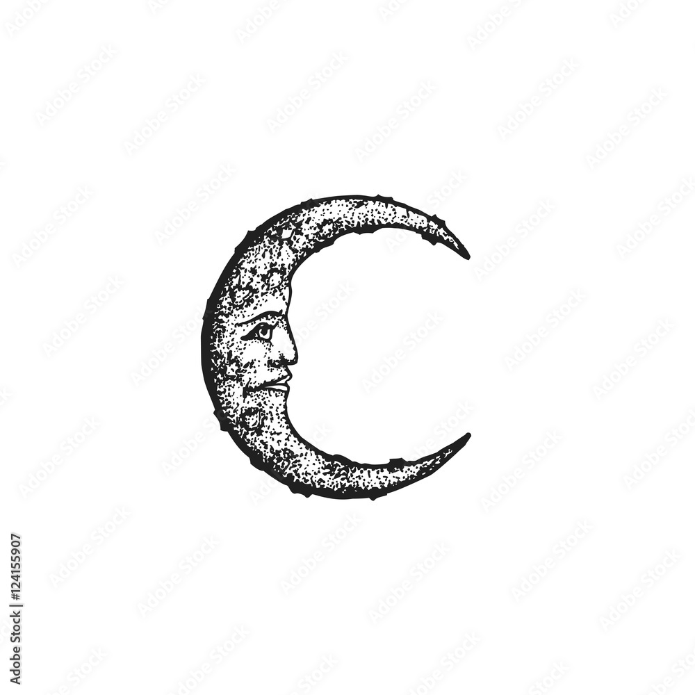 vector hand drawn moon illustration. Stock Vector | Adobe Stock