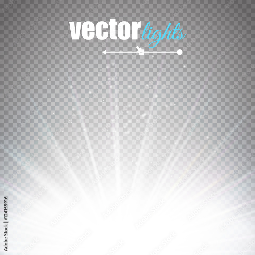 Light effect, sun rays, beams on transparent background. Vector Stock ...