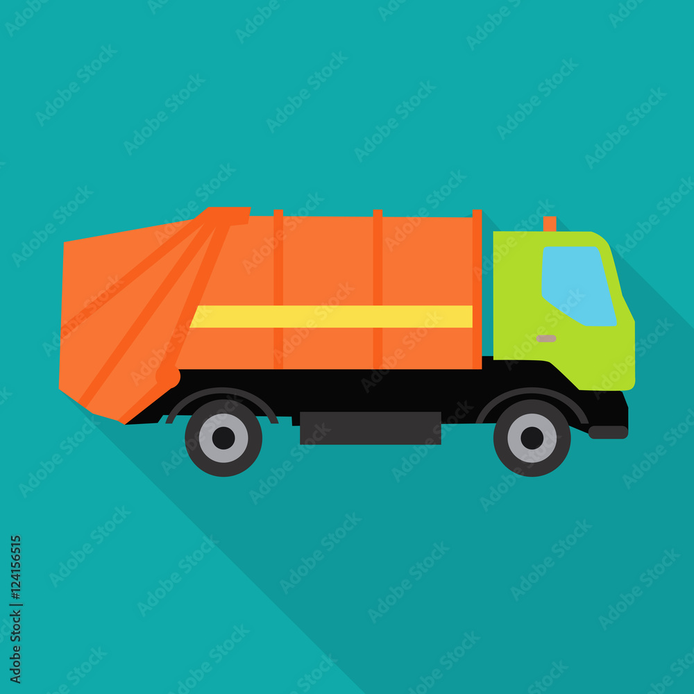 Garbage Truck Vector Illustration in Flat Design. Stock Vector | Adobe ...