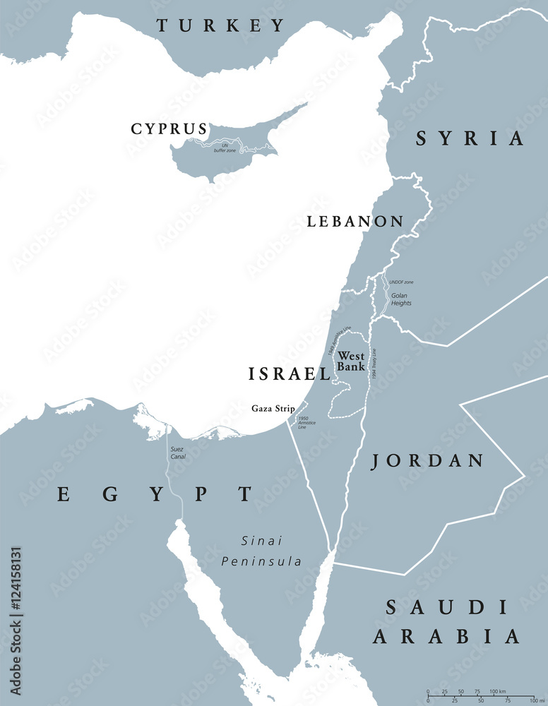 Eastern Mediterranean countries political map with national borders ...