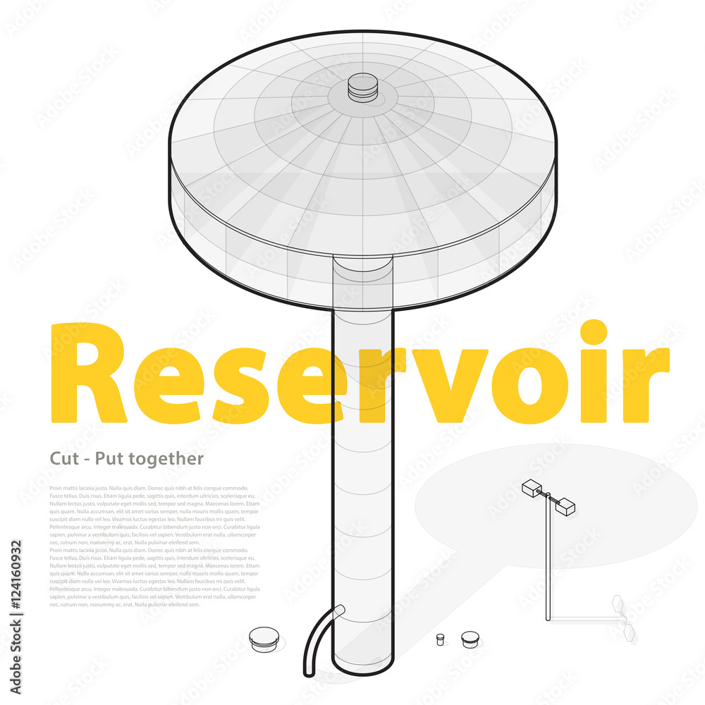 Water reservoir outlined. Water reservoir isometric building info ...