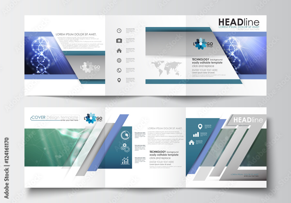 Business templates for tri-fold brochures. Square design. Leaflet cover ...
